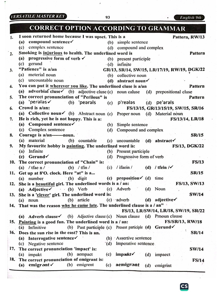 Grammar Corrections for ninth class | PDF