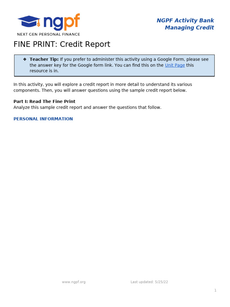 Credit Report FINE Print | PDF | Credit History | Credit