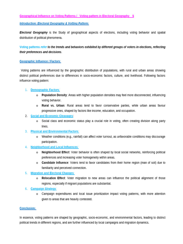 Geographic Influences on Voting Patterns | PDF | Human Migration ...