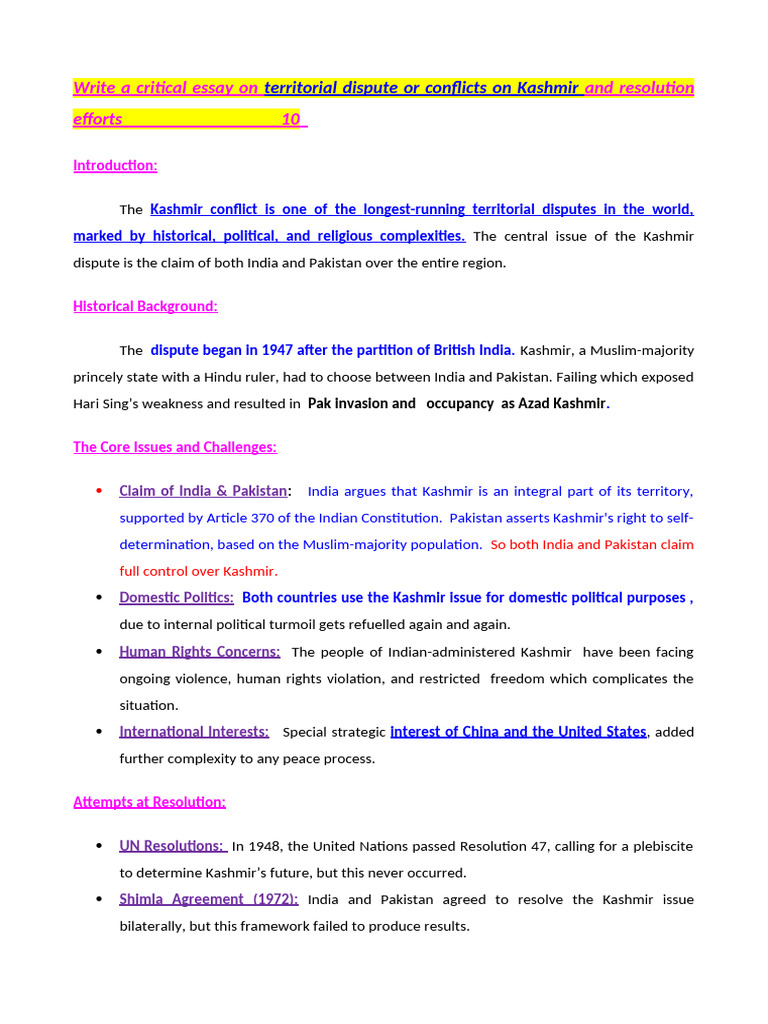 Kashmir Conflict Is One of The Longest | PDF | India–Pakistan Relations ...