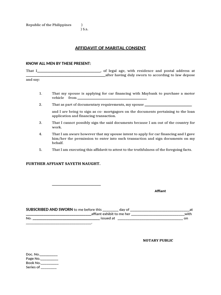 Affidavit of Marital Consent Sample | PDF