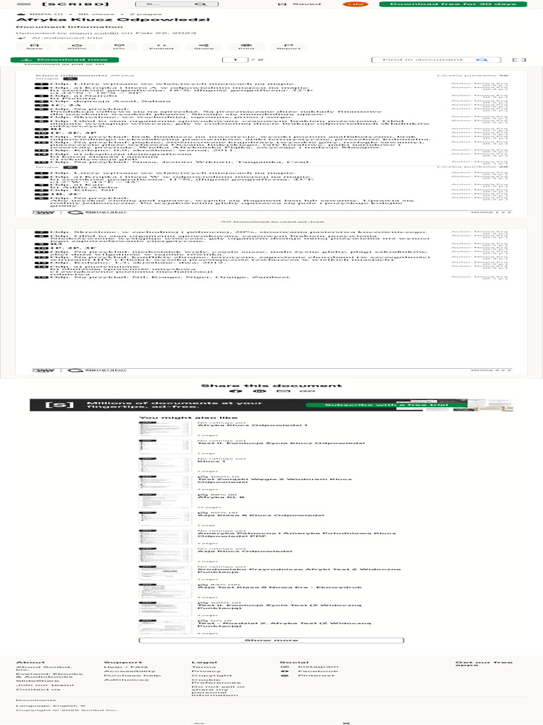 Afryka Klucz Odpowiedzi PDF | PDF