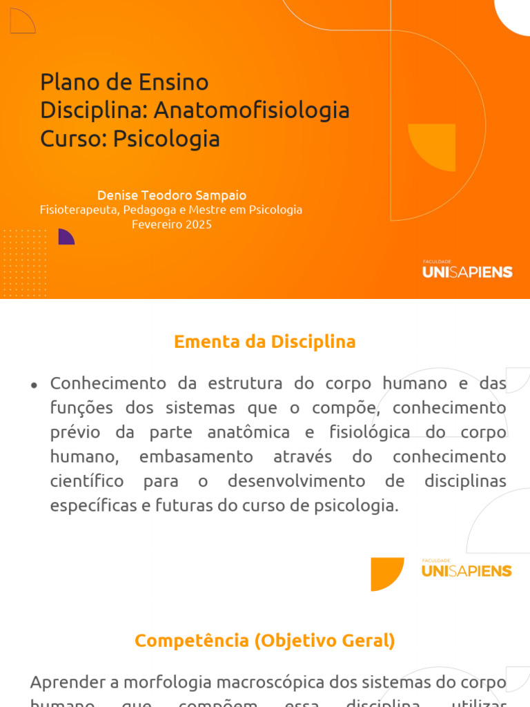 Plano de Ensino de Anatomofisiologia - UNISAPIENS - 250219 - 165936 | PDF