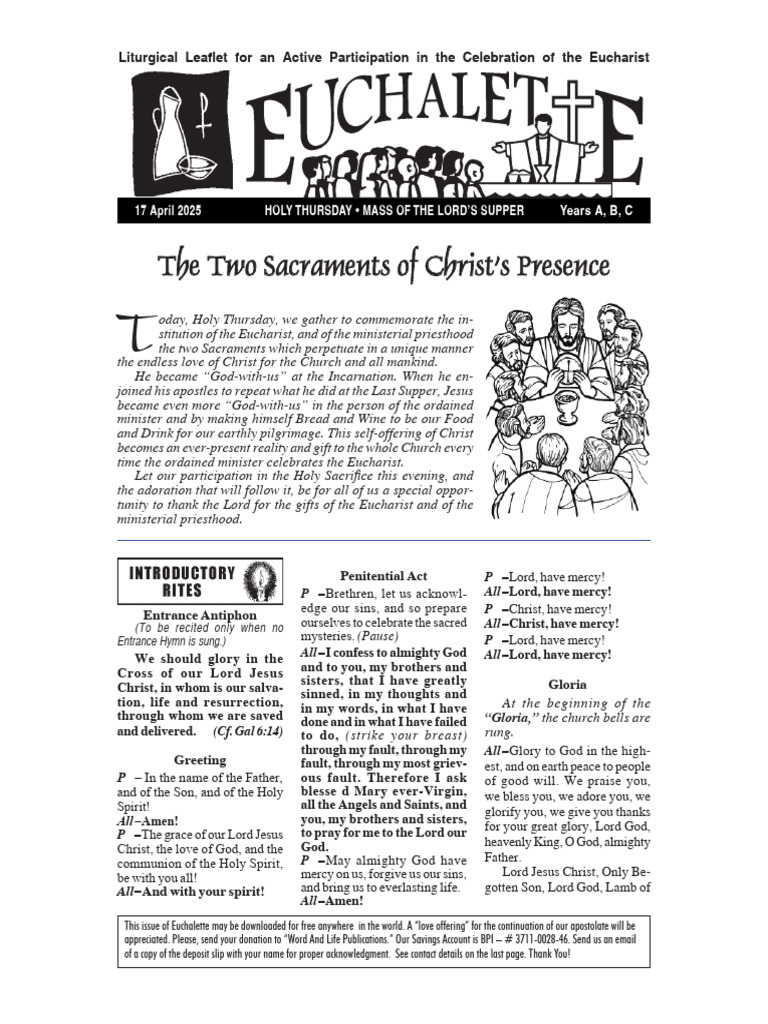 Euchalette for Holy Thursday 2025 | PDF | Eucharist | Mass (Liturgy)