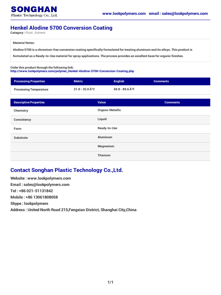Henkel Alodine 5700 Conversion Coating | PDF