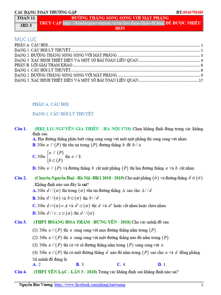 1569471792_[NBV]-1H2-3 ĐƯỜNG THẲNG SONG SONG VỚI MẶT PHẲNG | PDF