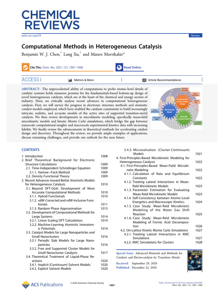 6 Chen Et Al 2020 Computational Methods in Heterogeneous Catalysis | PDF | Density Functional ...