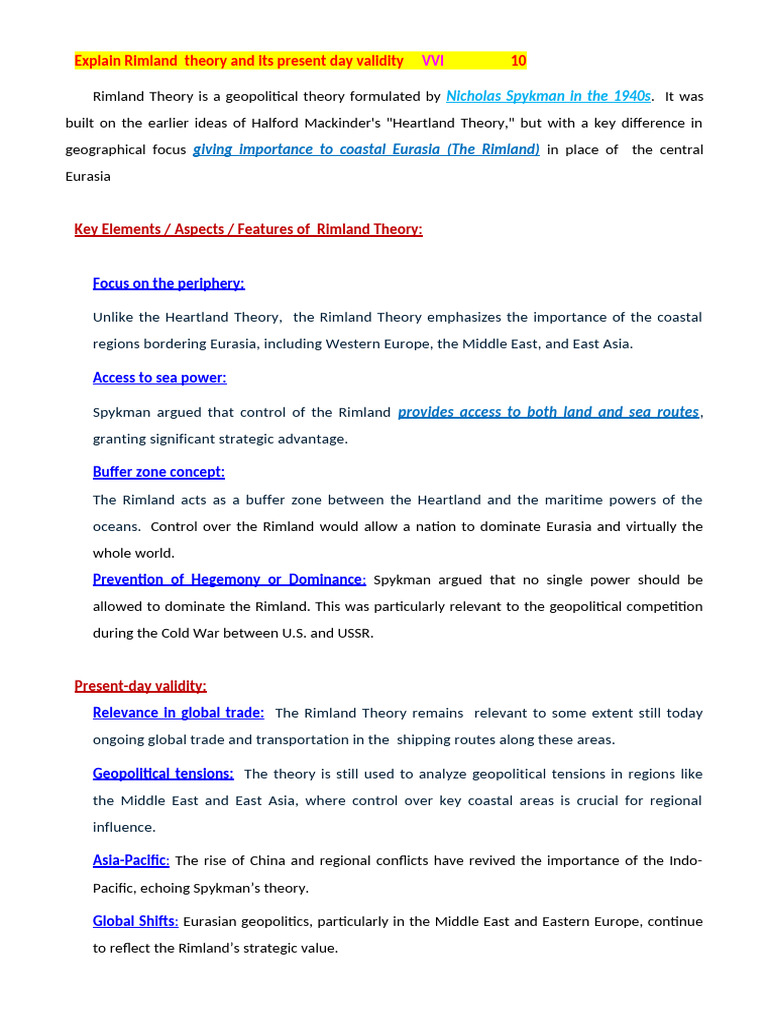 Understanding Rimland Theory Today | PDF | Geopolitics | Eurasia