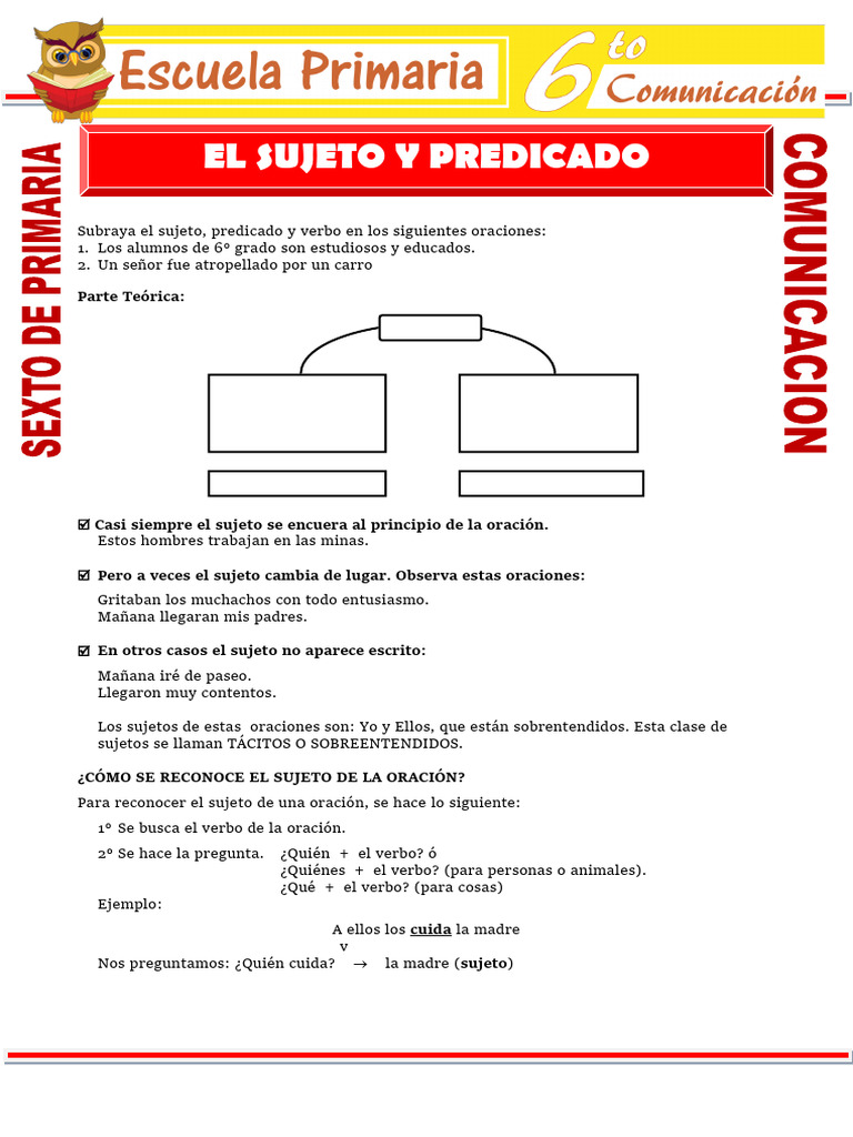Reconociendo El Sujeto y El Predicado para Sexto de Primaria | PDF ...