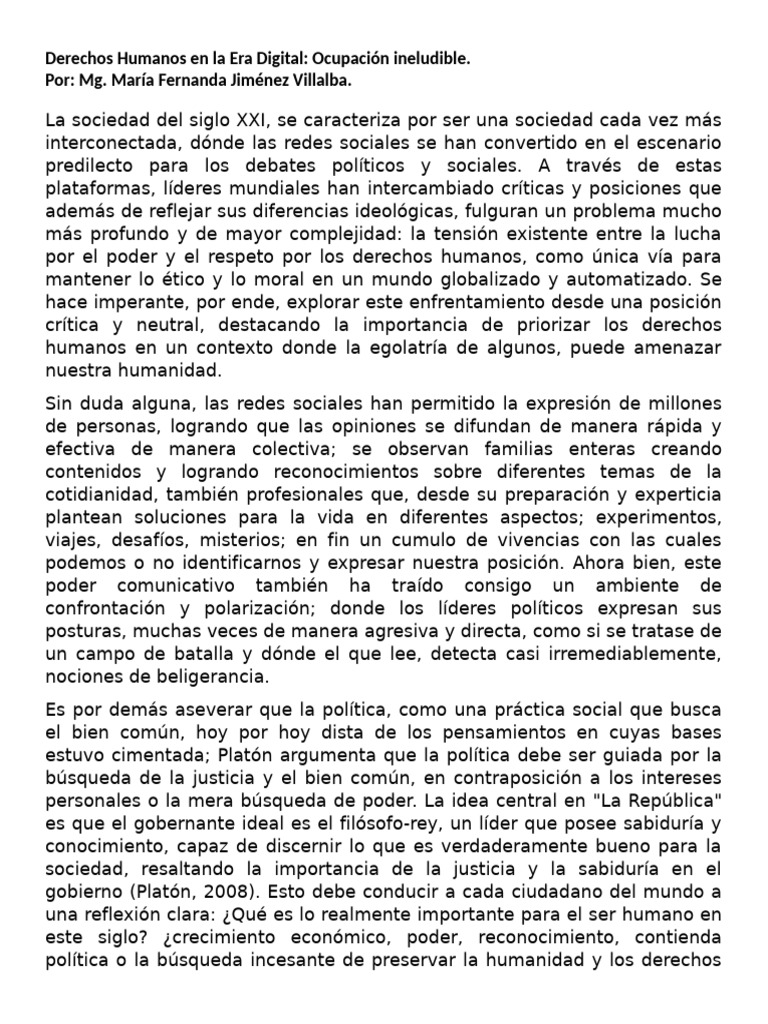 Derechos Humanos en la Era Digital | PDF | Derechos humanos | Platón