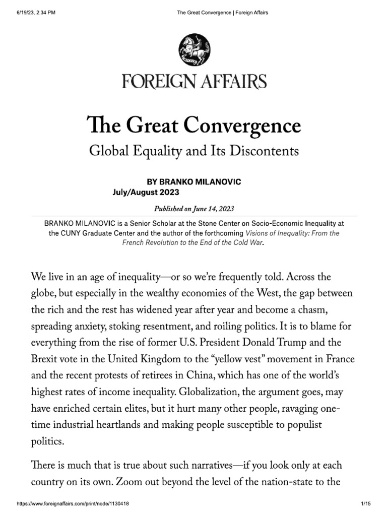 Reading 1. The Great Convergence | PDF