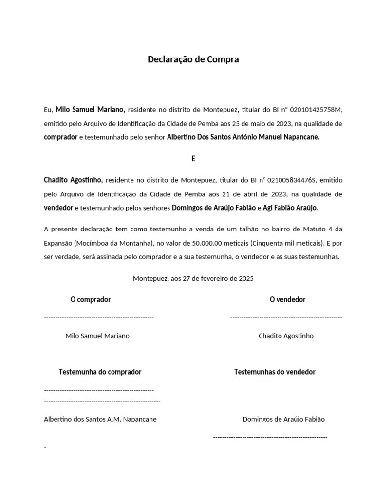 Declaração de Compra | PDF