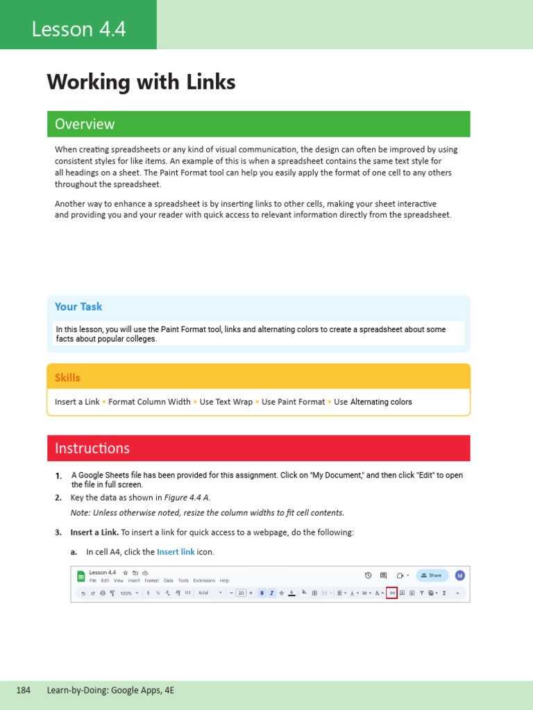 Lesson 4.4 Working With Links | PDF | Spreadsheet | Computing