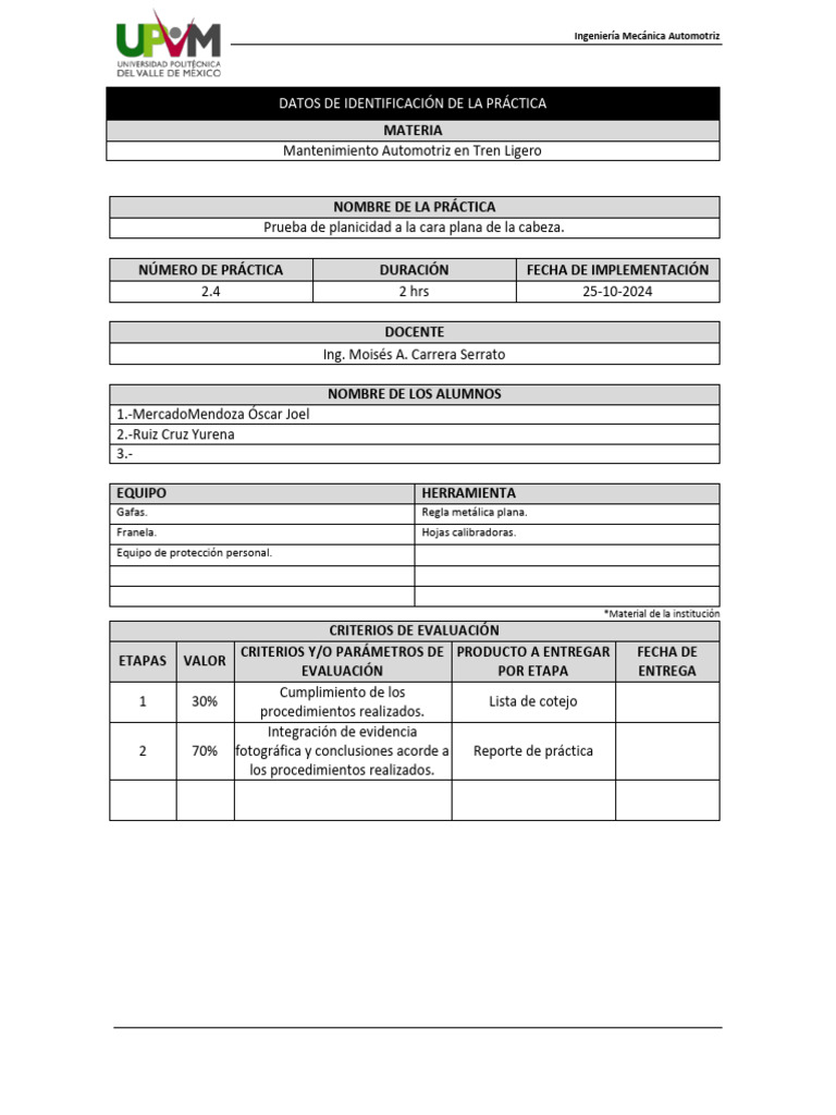 Practica 2 4 Mantenimiento P1 | PDF | Motores | Motor de combustión interna