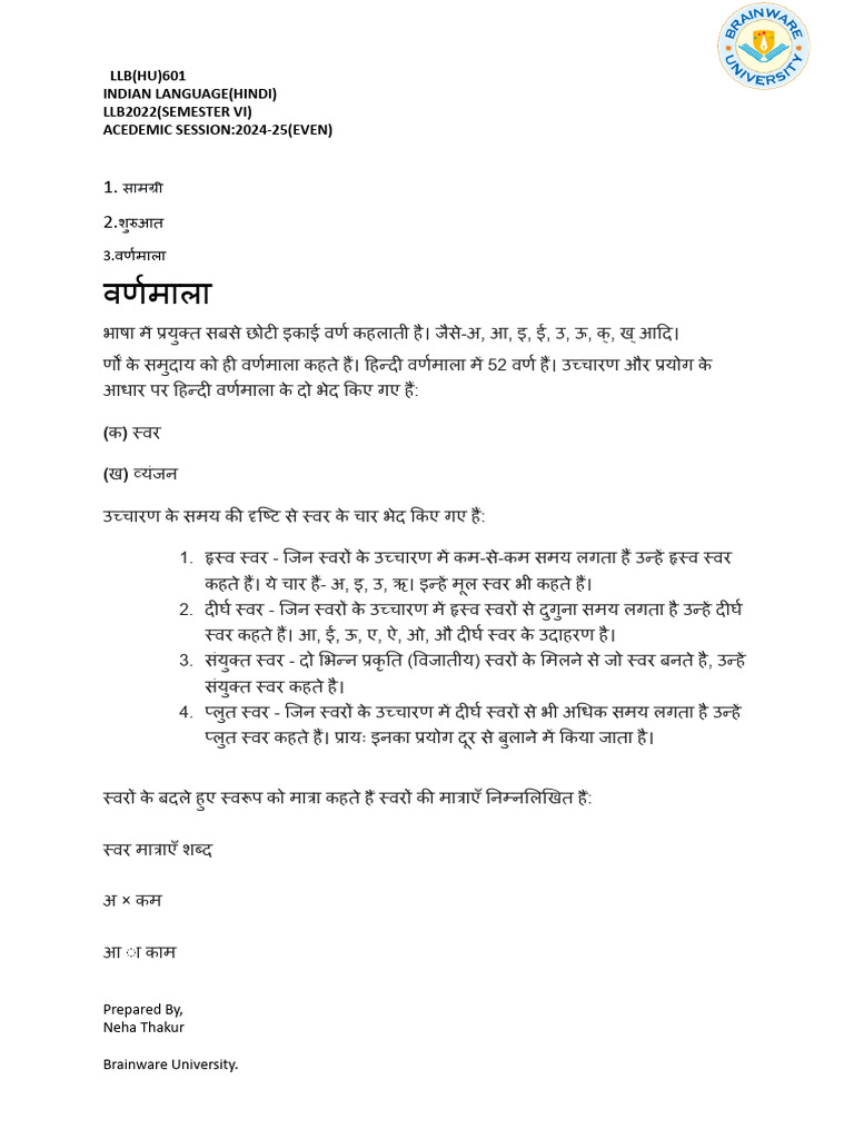 Hindi Module Varnamala1 | PDF