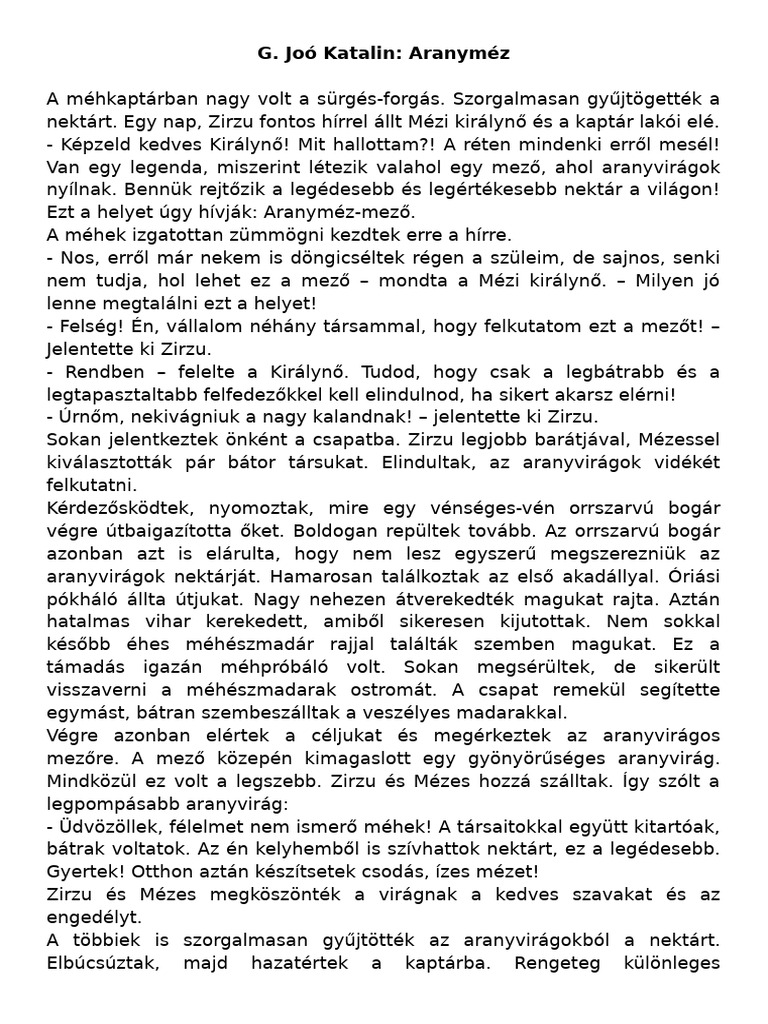 Aranyméz Mese | PDF