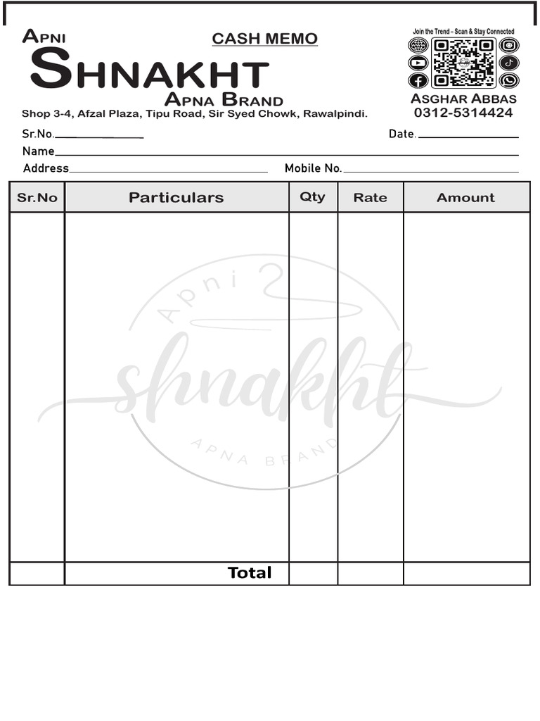 Shnakht Cash Memo | PDF