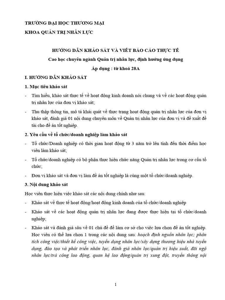 2023.3.20 QTNL Hướng dẫn khảo sát và làm BCTT | PDF