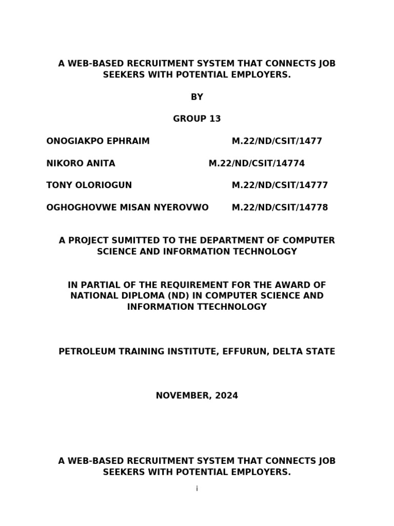 A Web-Based Recruitment System That Connects Job Seekers With Potential Employers. - For Merge ...