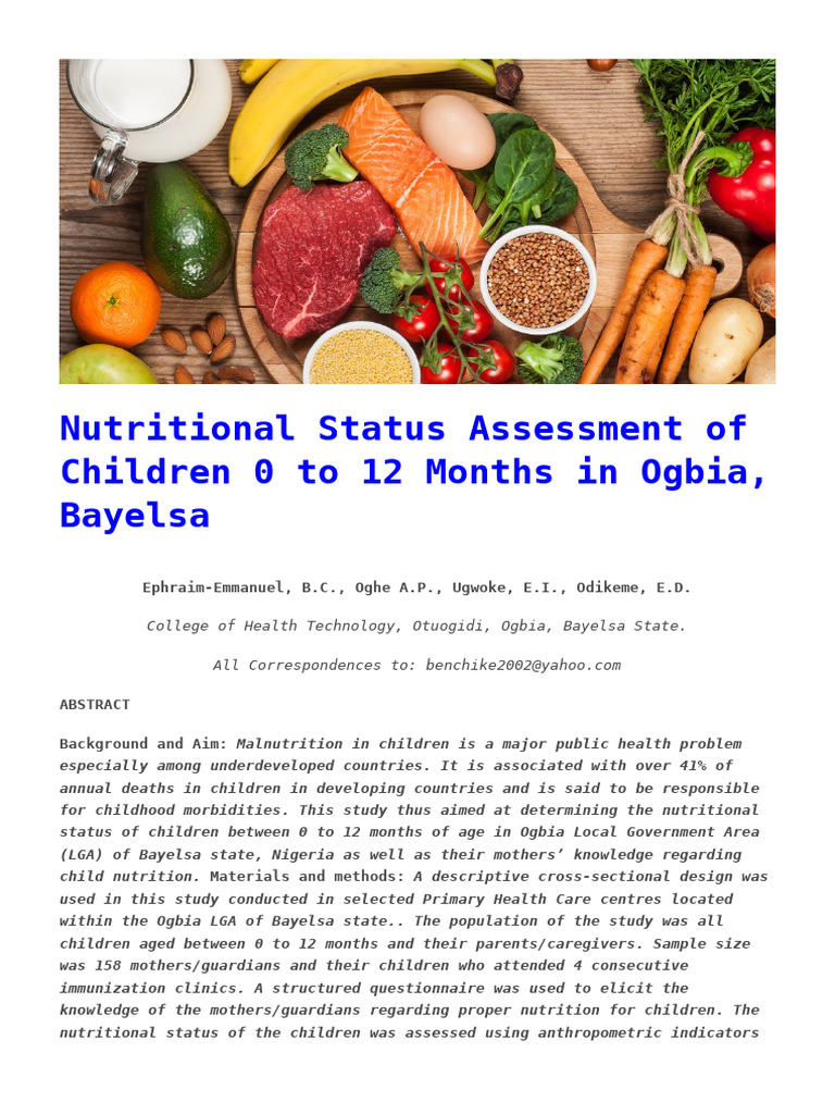 Nutritional Status of Infants in Ogbia | PDF | Malnutrition | Health Care