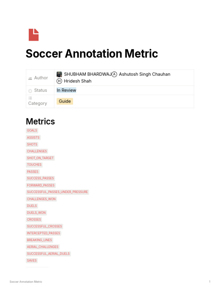 Soccer Annotation Metric | PDF | Association Football | Football Codes
