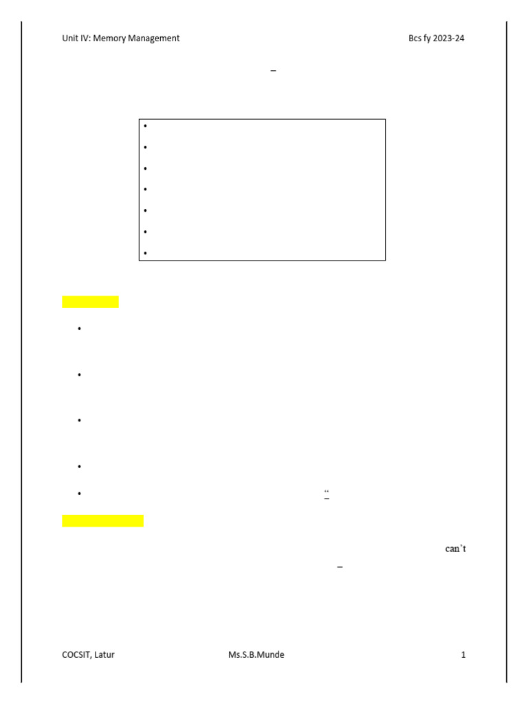 UNIT IV Memory Management | PDF | Computer Data Storage | Operating System