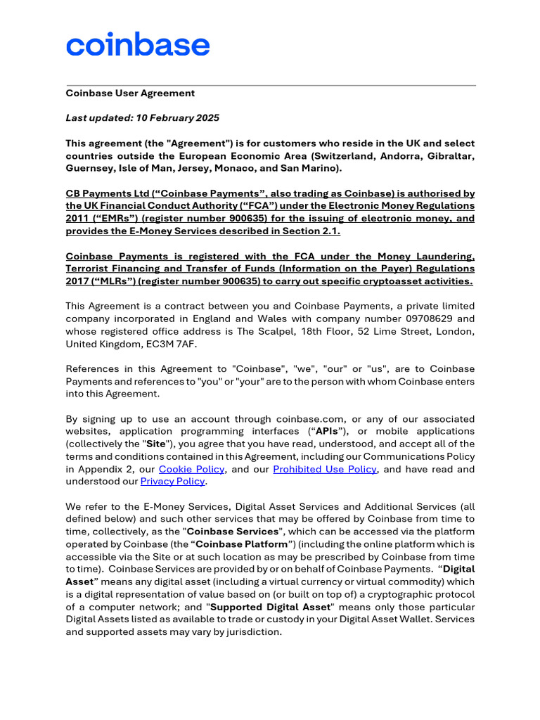 Coinbase UK User Agreement - April 2025 | PDF | Payments | Exchange Rate