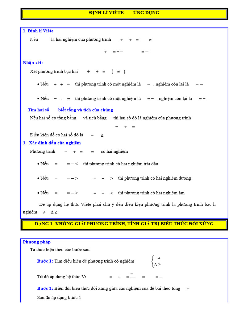 ĐỊnh lí Viète ĐỀ BÀI | PDF