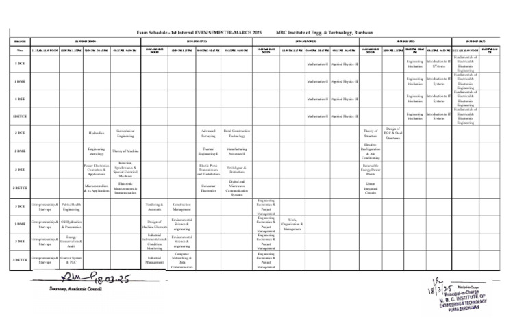 ExamSchedule - 1st Internal MARCH 2025 | PDF | Engineering | Instrumentation