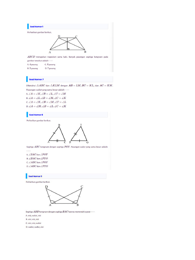LATIHAN SOAL KESEBANGUNAN DAN KEKONGRUENAN KELAS 9 | PDF