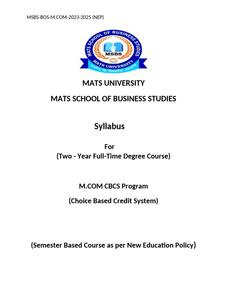 M.Com Syllabus 2023-2025 Overview | PDF | Brand | Foreign Exchange Market