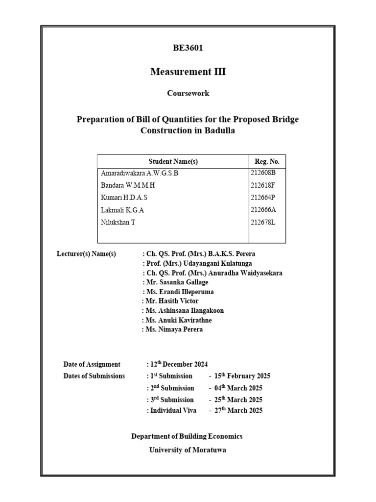 Bill of Quantities for Badulla Bridge | PDF | Pipe (Fluid Conveyance ...