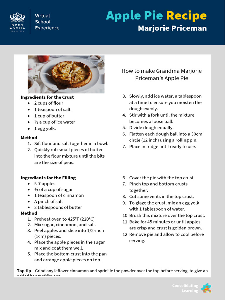 3a ELEMENT RECIPE 02a Consolidating Apple Pie Recipe FINAL | PDF ...