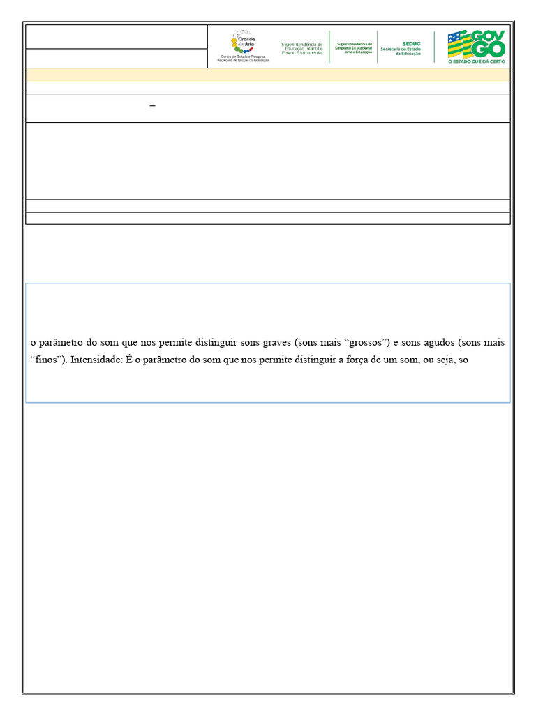 Parâmetros Do Som - Atividades | PDF | Som | Pitch (música)