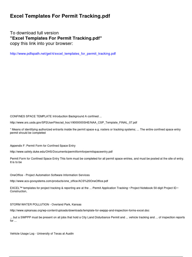 Excel Templates For Permit Tracking Pdfslibformecom | PDF | Microsoft ...