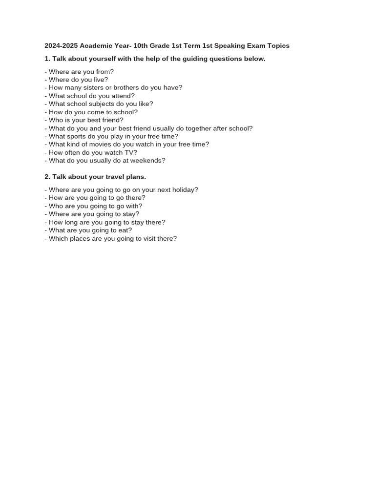 Speaking Exam 10 | PDF