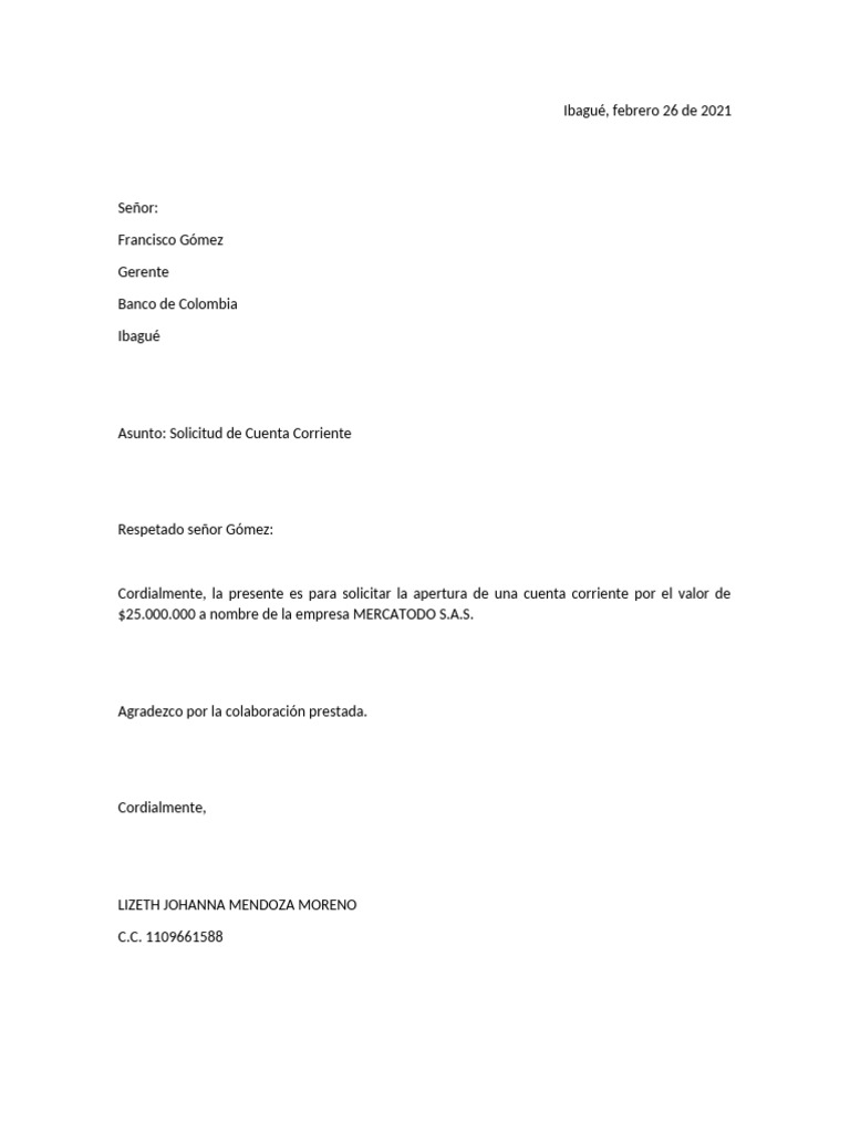 Carta de Soli Cta. Cte | PDF