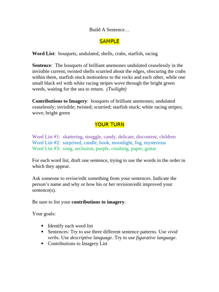 Creative Sentence Building Exercise | PDF