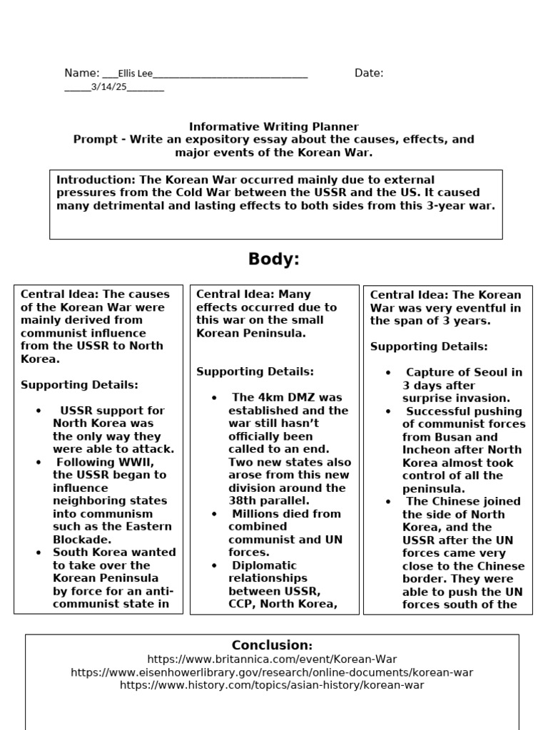 Informative_Writing_Planning_Sheet | PDF | Korean War | World Politics