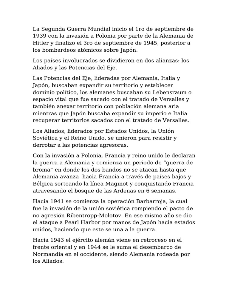 Resumen de la Segunda Guerra Mundial | PDF