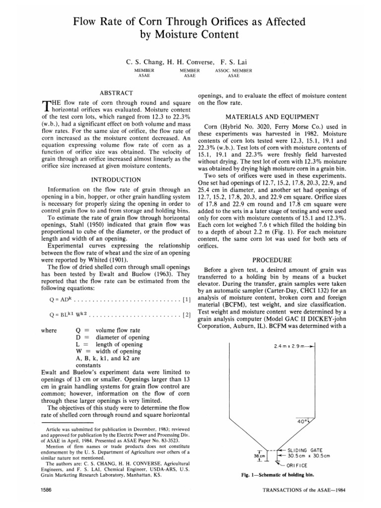 Corn Flow Rate and Moisture Effects | PDF | Flow Measurement | Volume
