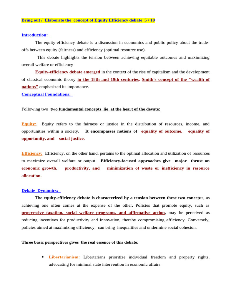 Equity efficient debate | PDF | Equity (Economics) | Justice