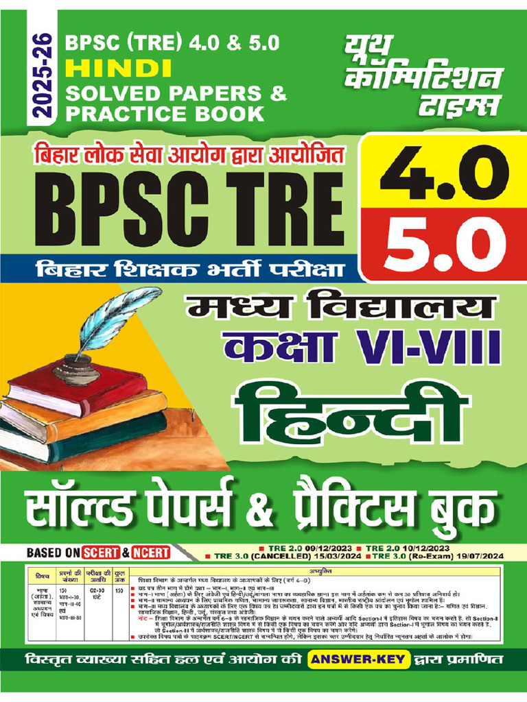 YOUTH 2025-26 BPSC TRE हिन्दी CLASS 6-8 SOLVED PAPER & PRACTICE BOOK | PDF