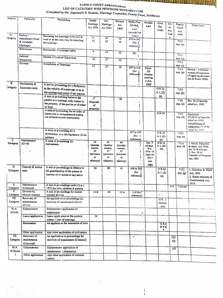List of Category Wise Petition With Sections | PDF