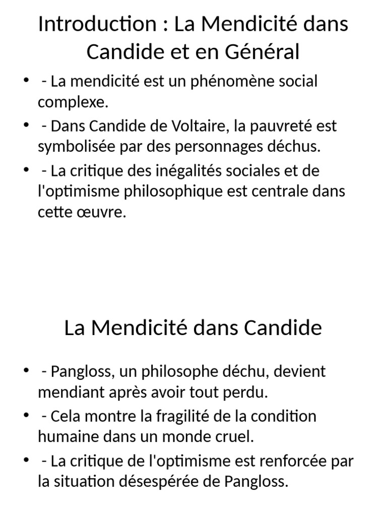 Presentation Mendicite Candide | PDF