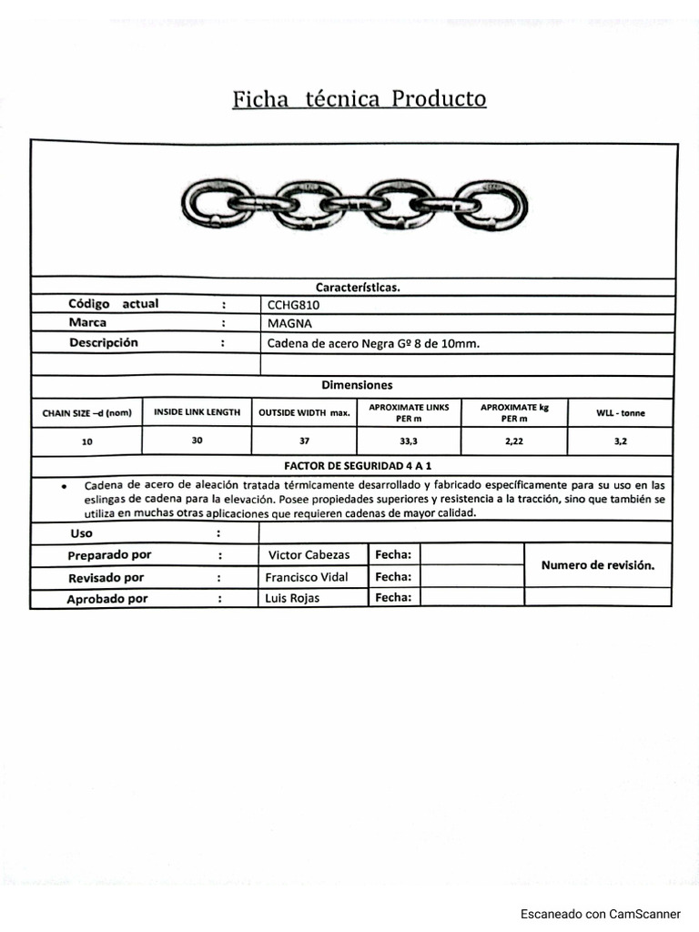 Ficha Técnica Cadena | PDF
