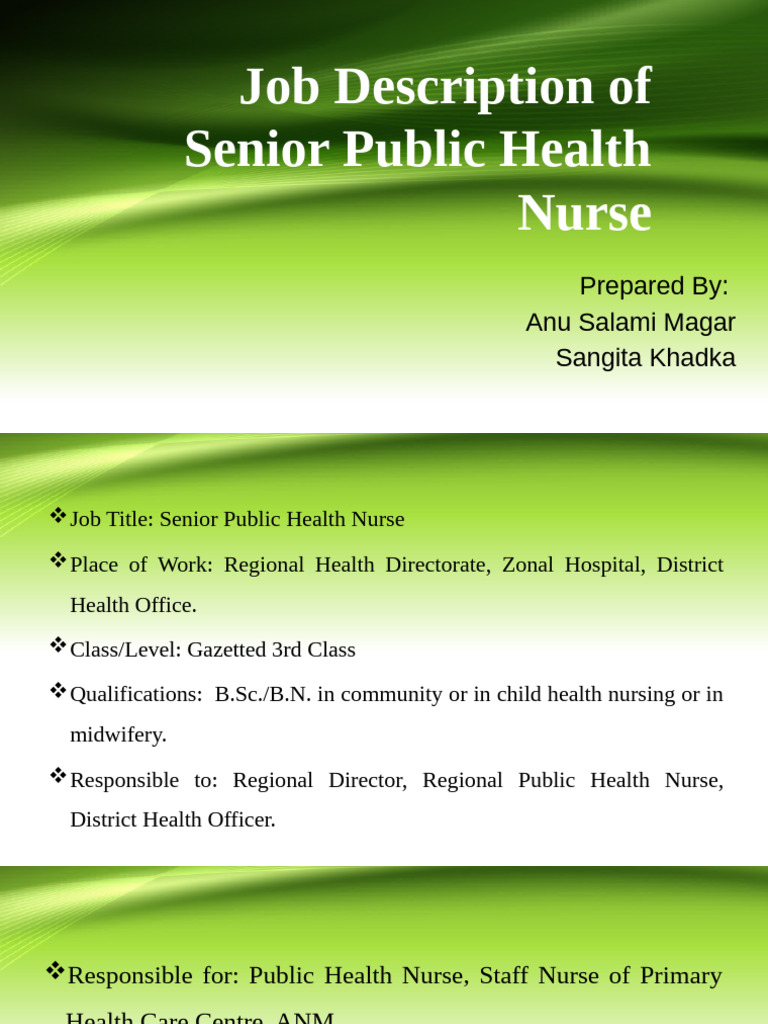 Senior Public Health Nurse Job Description | PDF | Nursing | Public Health