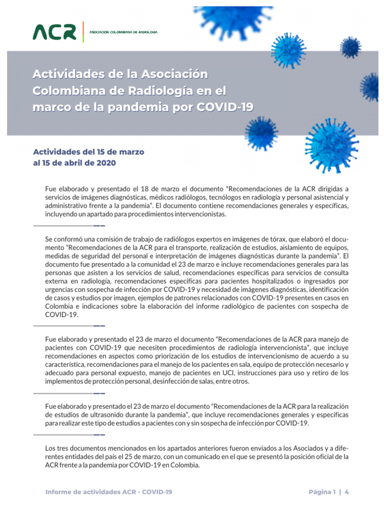 Informe Actividades ACR Covid-19 | PDF | Radiología | Colombia