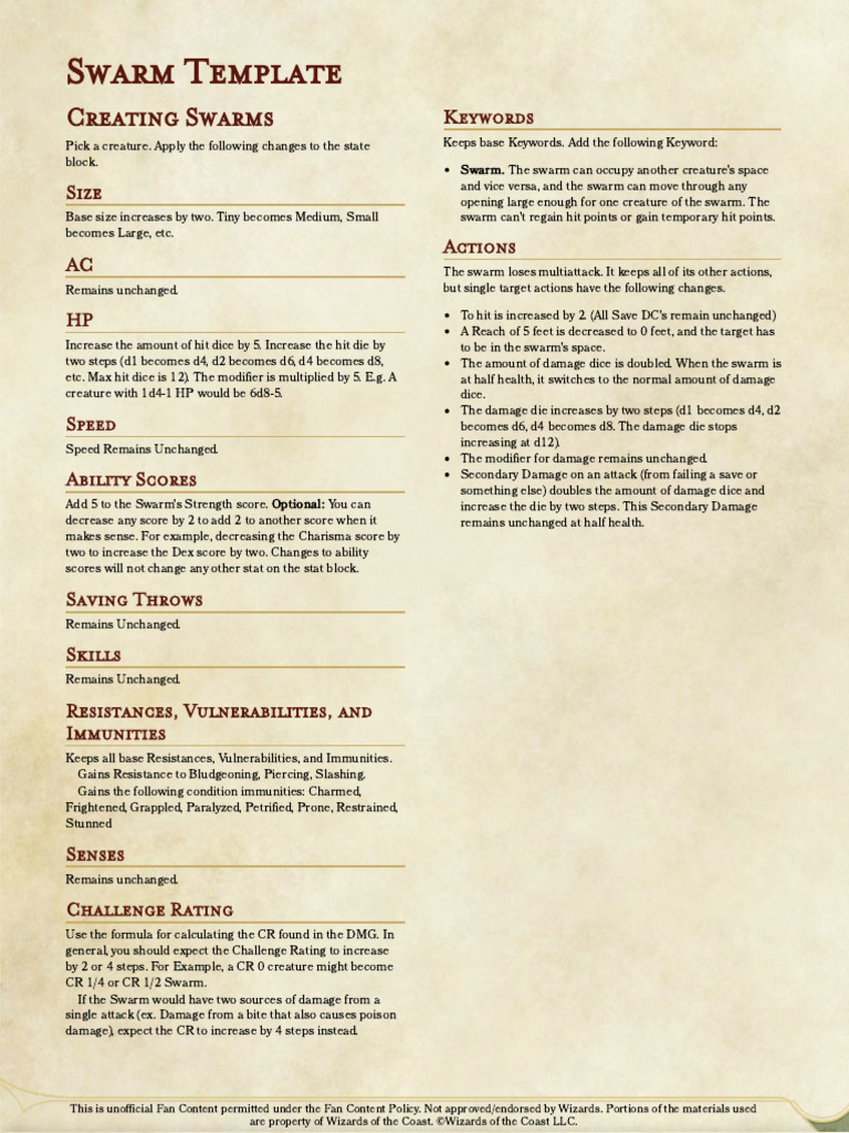 D&D 5E Swarm Template Guide | PDF | Role Playing | Gaming