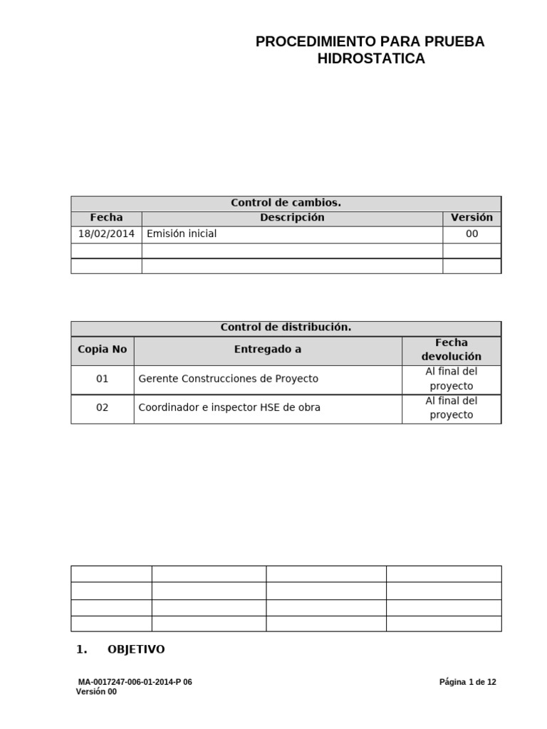 PROCEDIMIENTO DE PRUEBA HIDROSTATICA | PDF | Presión | Ingeniería mecánica